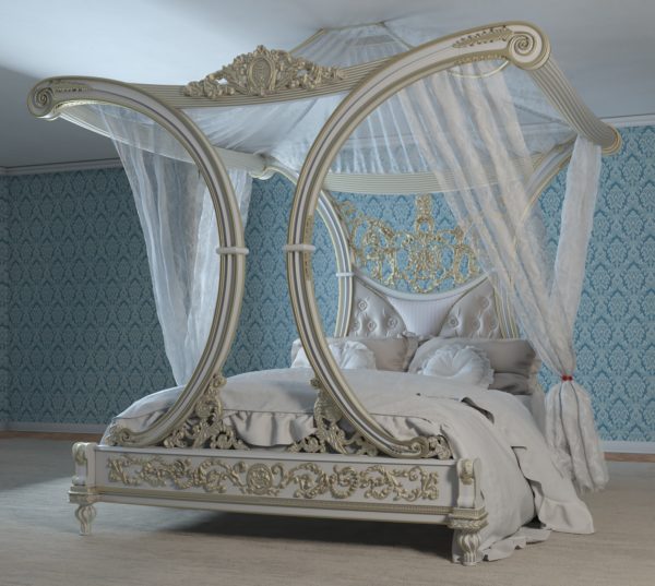 Luxury canopy bed: an attractive element of the bedroom interior (photos)