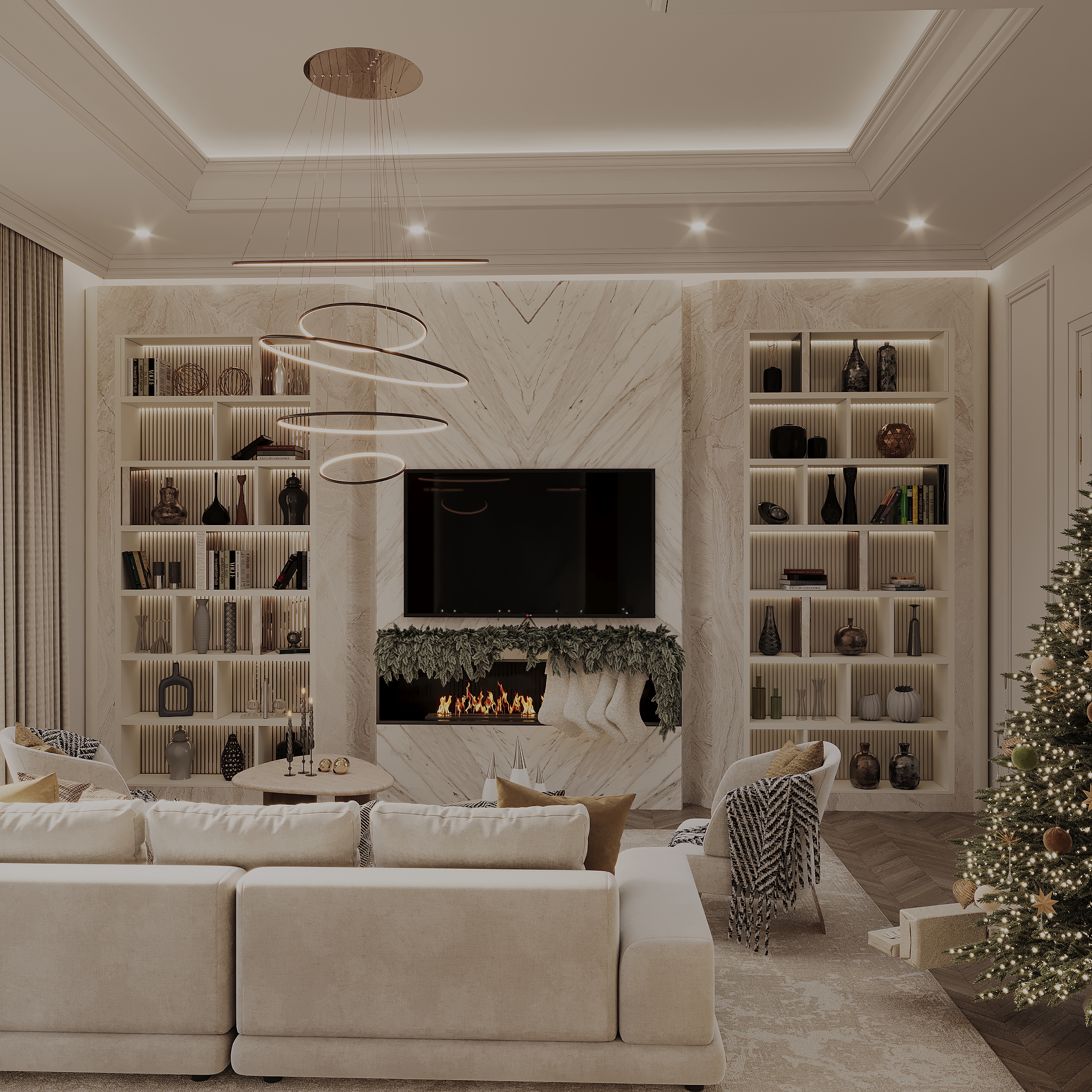 A Modern Christmas Living Room That Glows With Quiet Elegance - Hackrea